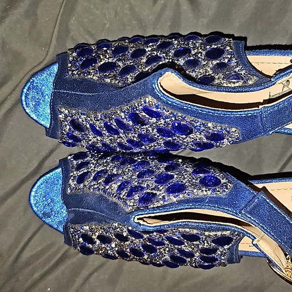 Shoes | Royal Blue Rhinestones And Silver Glitter Platform Heels | Poshmark